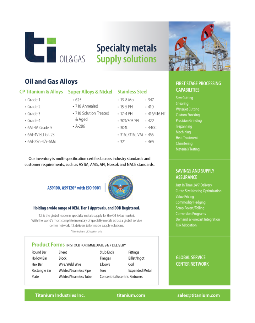 Titanium Industries | Oil & Gas Market | Contact Us Today
